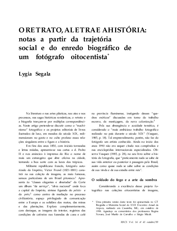 O retrato, a letra e a história: notas a partir da trajetória social e ...